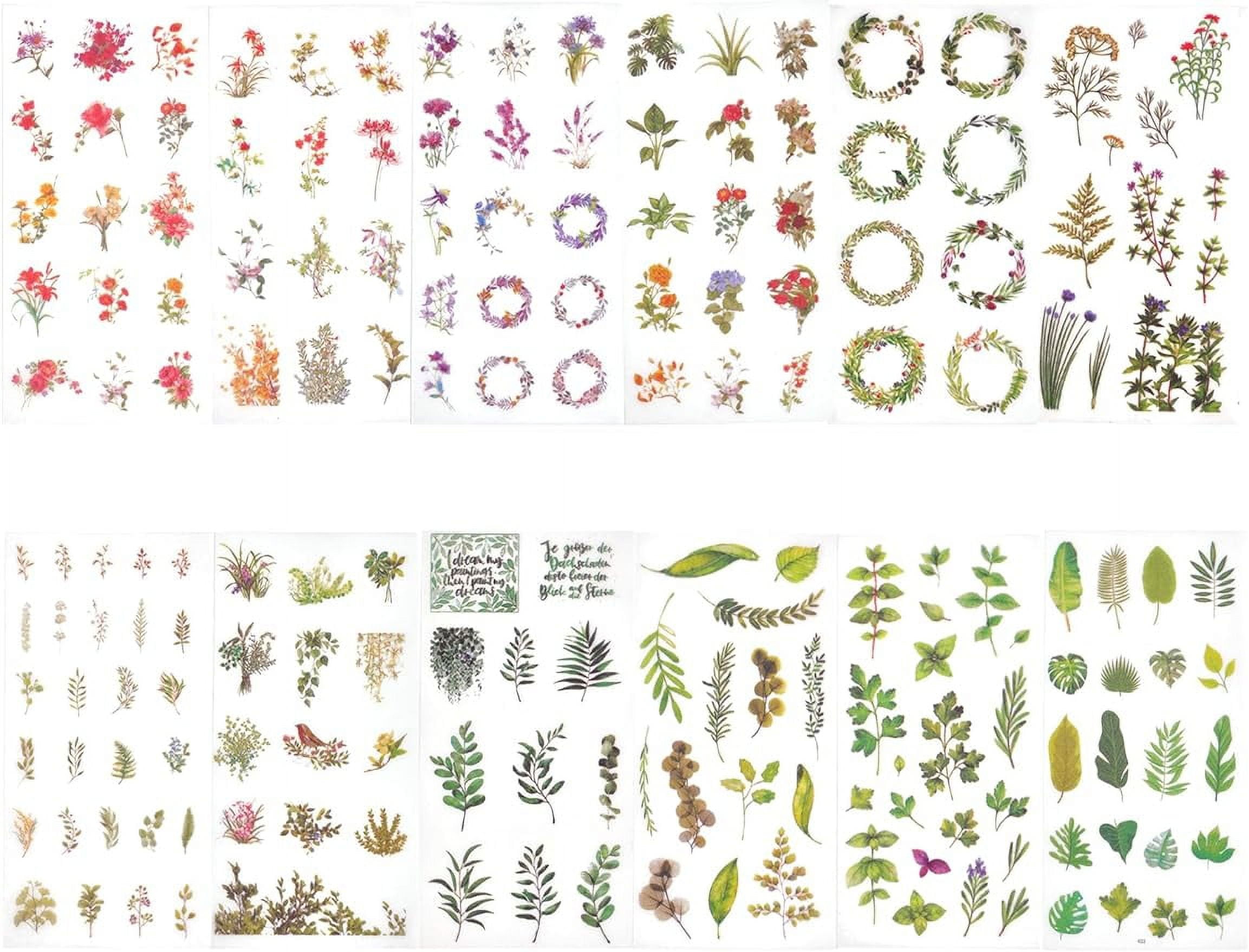 24Pcs Paper Self-Adhesive Leaf Stickers Small Green Plant Stickers ...