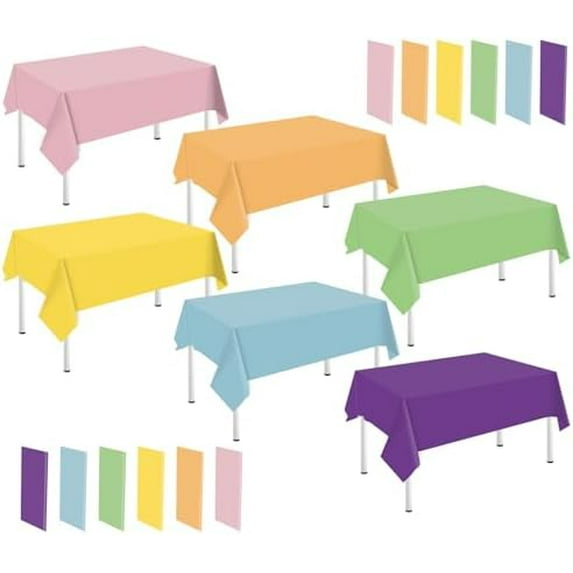 24Pcs Pastel Color Plastic Tablecloth 6 Colors Rectangle Table Cover ...
