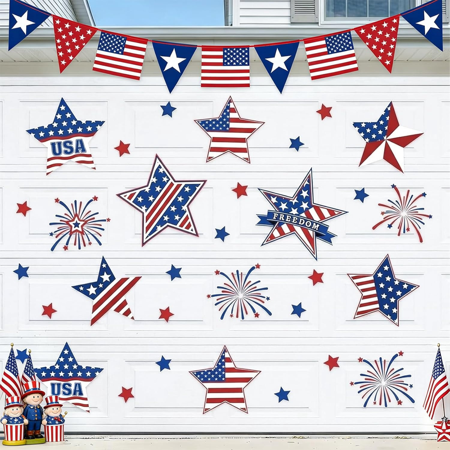 24Pcs Patriotic Garage Decoration Magnet Stickers 4th of July Red White ...