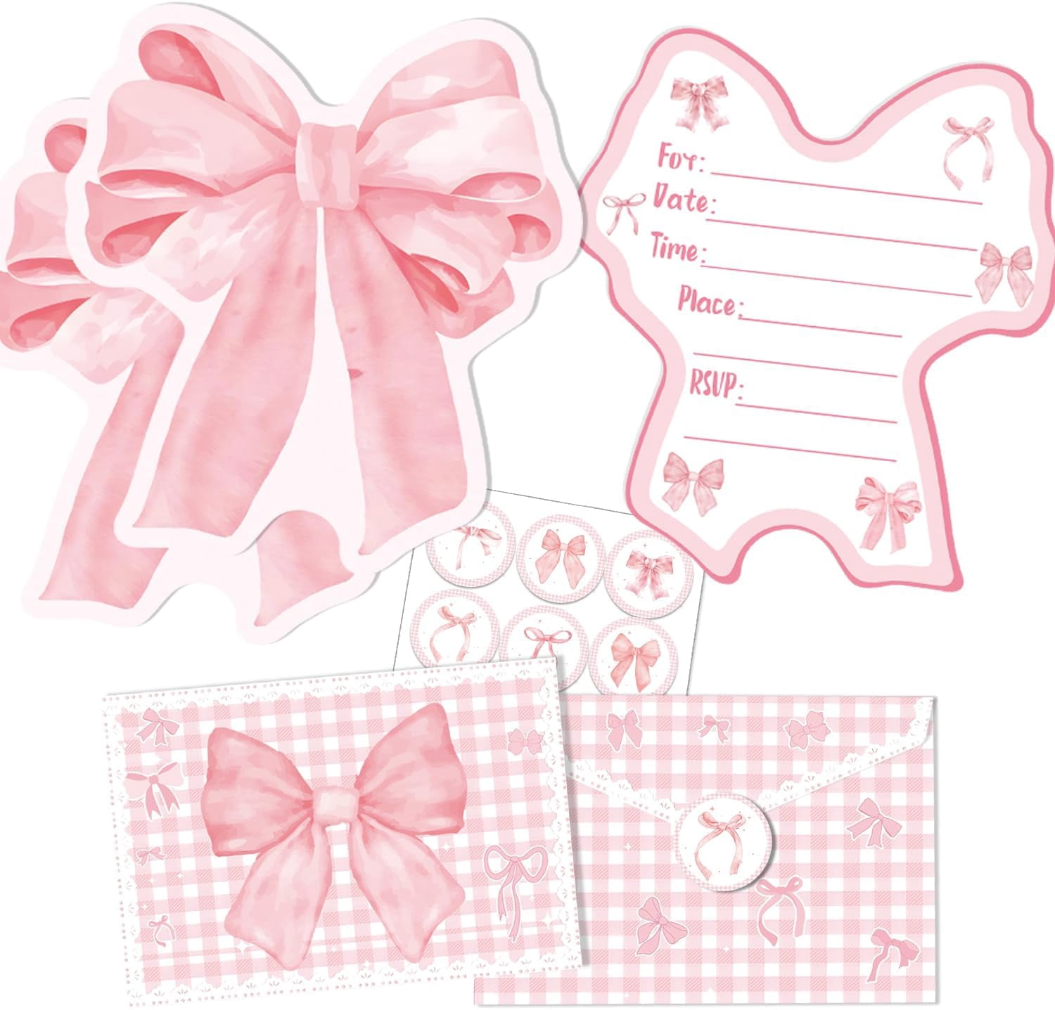 24Pcs Pink Bow Birthday Invitations Party Invitations with Envelopes ...
