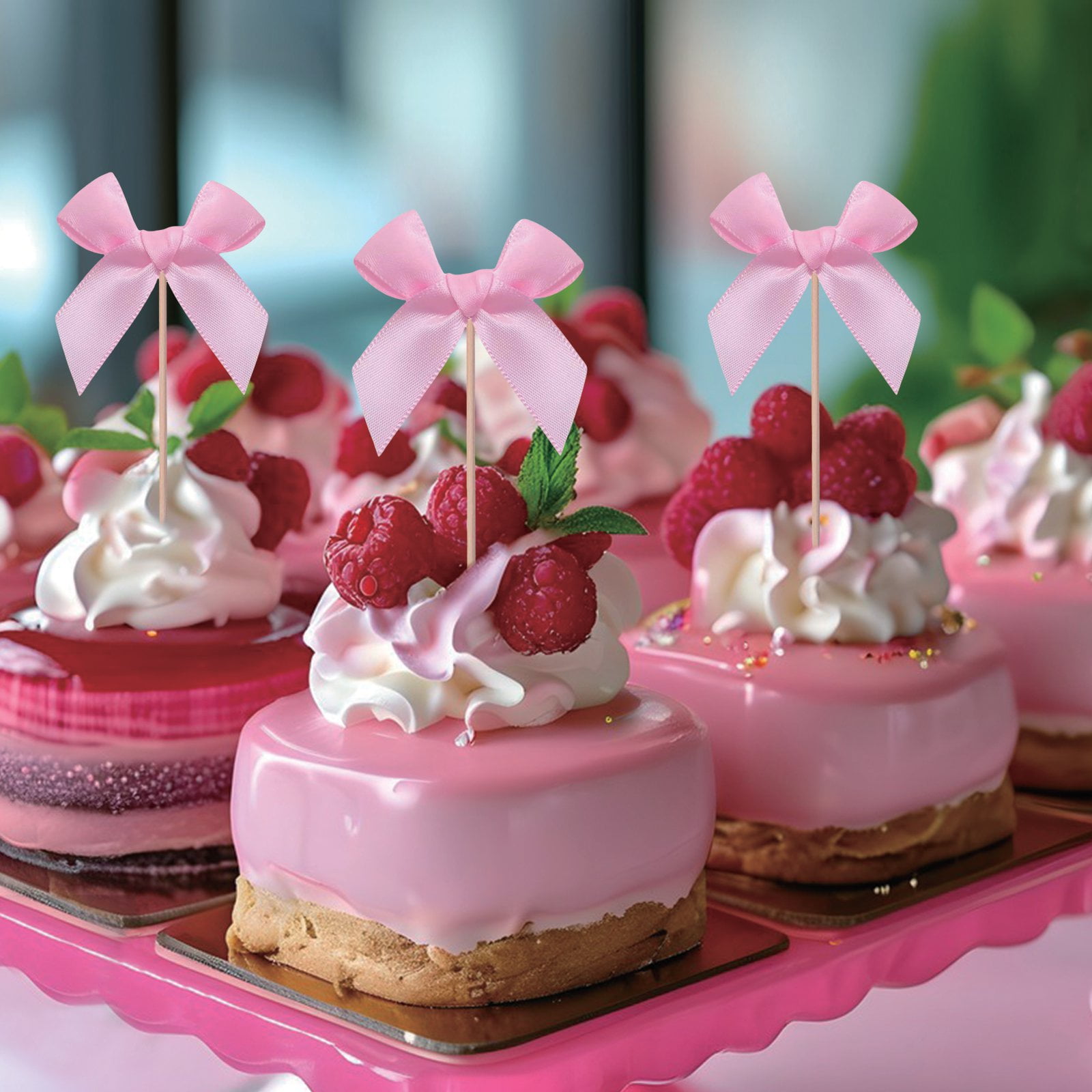 24Pcs Pink Bow Cupcake Toppers - Pink Bow Cake Topper,Pink Bow Birthday ...