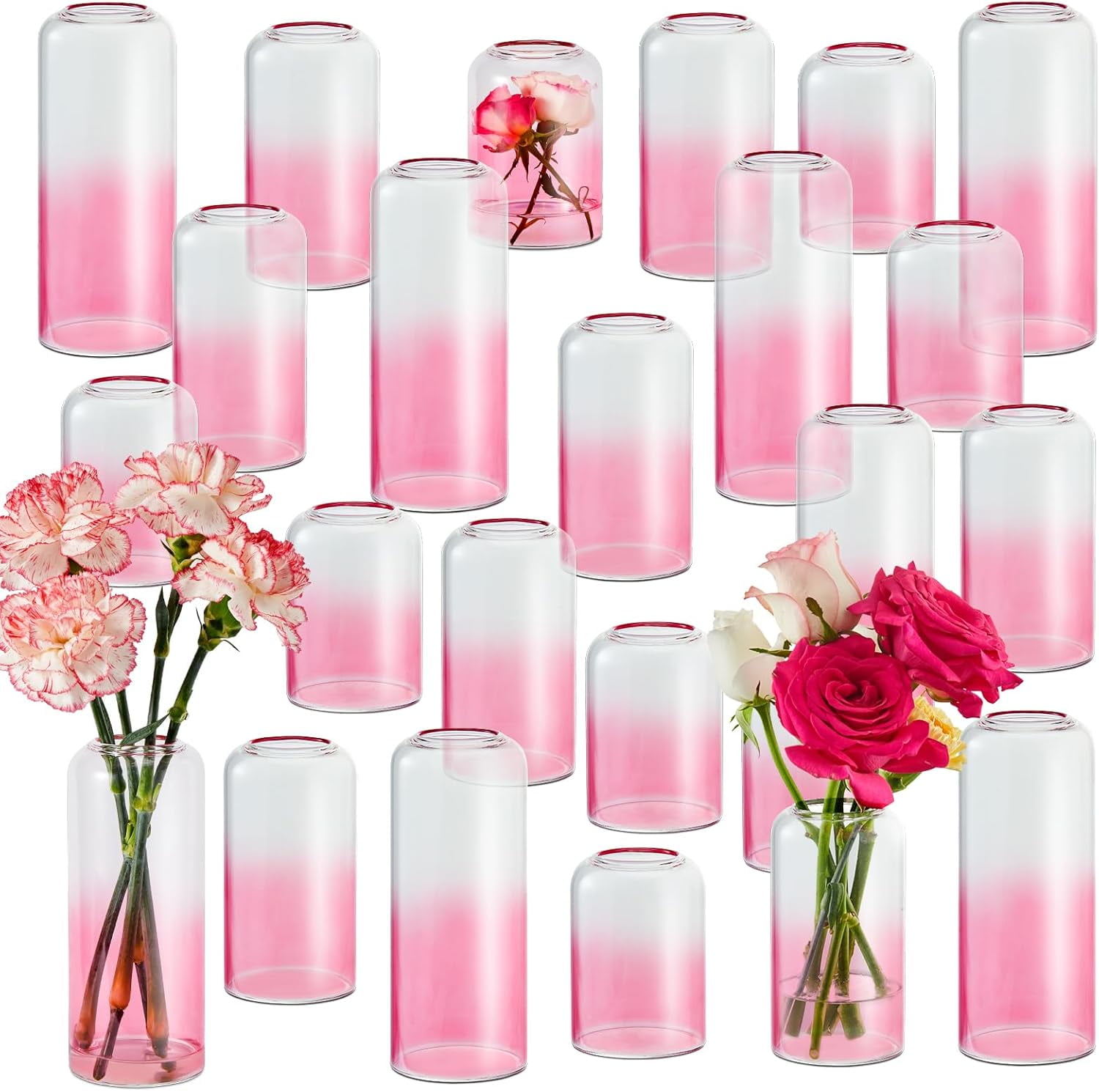24Pcs Pink Bud Vases, Glass Flower Vase for Centerpieces, Small Vases ...