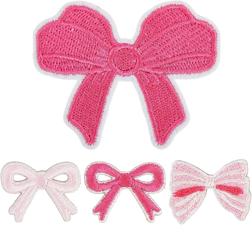 24Pcs Pink Embroidered Applique Small Iron On Bowknot Patches ...