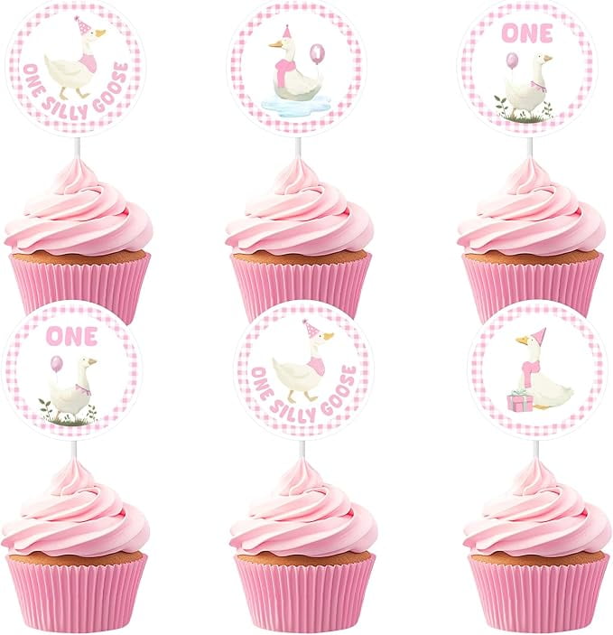 24Pcs Pink Silly Goose Cupcake Toppers, One Silly Goose Cupcake Picks ...