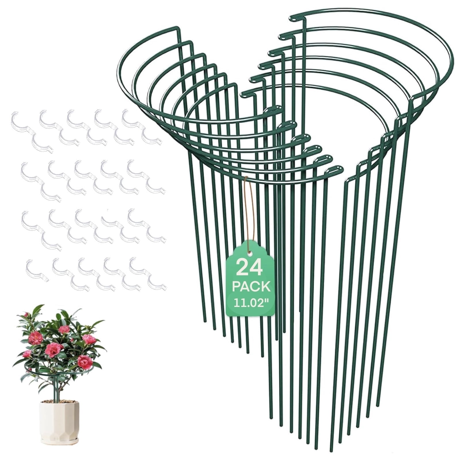 24Pcs Plant Supports Stakes,Green Plant Support Ring，With 20 Garden ...