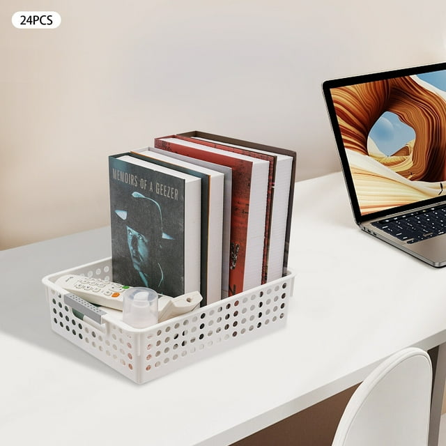 24Pcs Plastic Storage Baskets, Stackable Mesh Baskets with Grip Handles ...