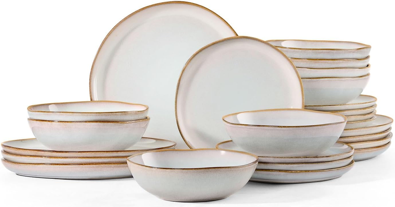 24Pcs Plates and Bowls Dinner Set, Stoneware Dinnerware Dishes Sets for ...