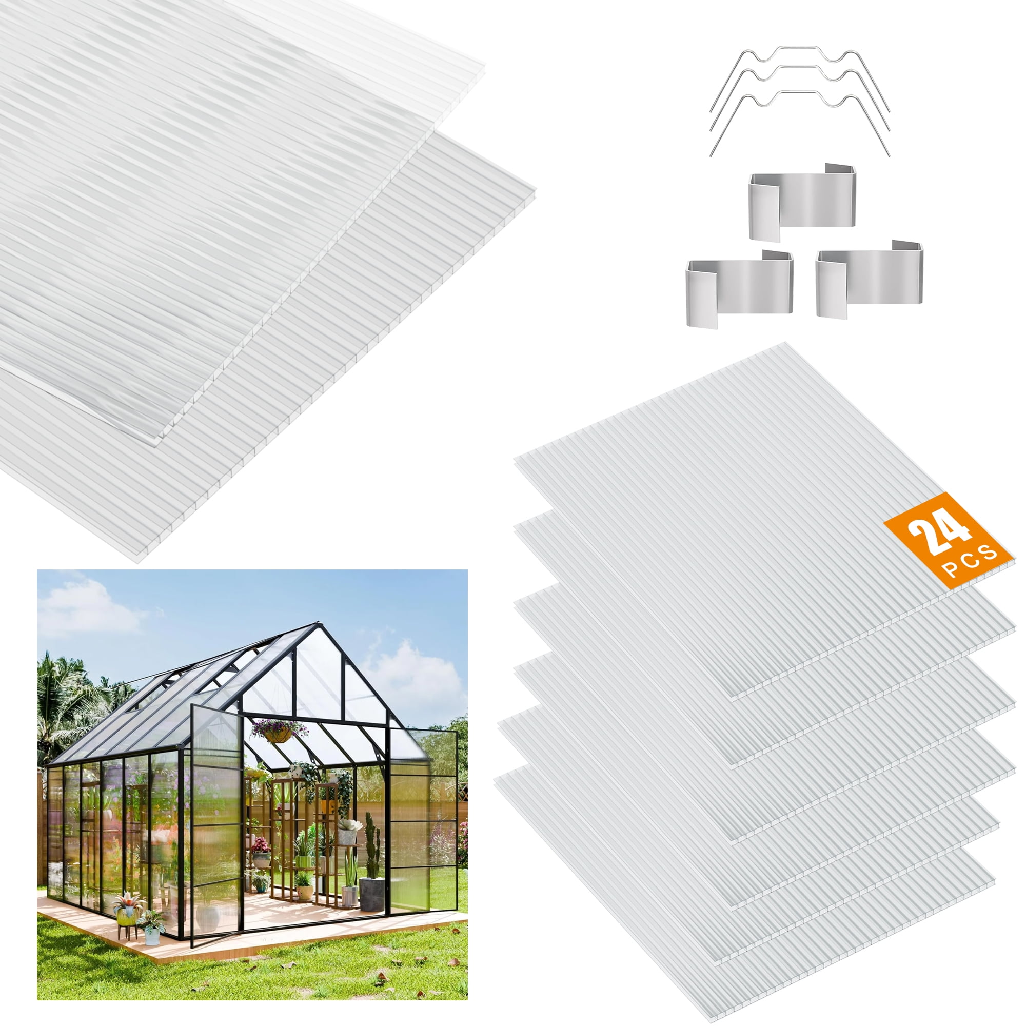 24Pcs Polycarbonate Greenhouse Panels, DIY Panels for Outdoor, Twin ...