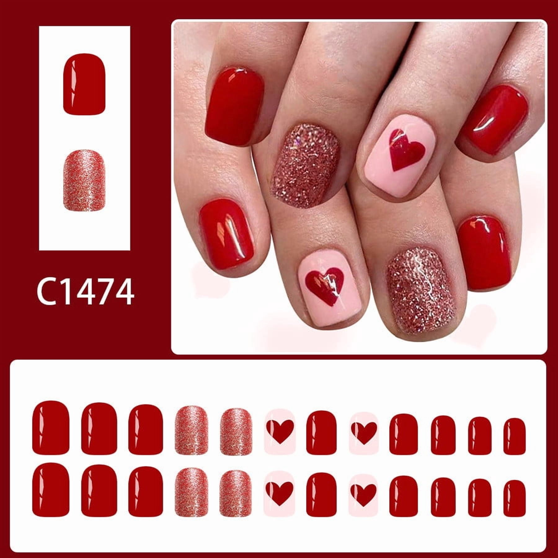 24Pcs Press On Nails, ABS Acrylic Glue On Nails, Medium Length Reusable ...