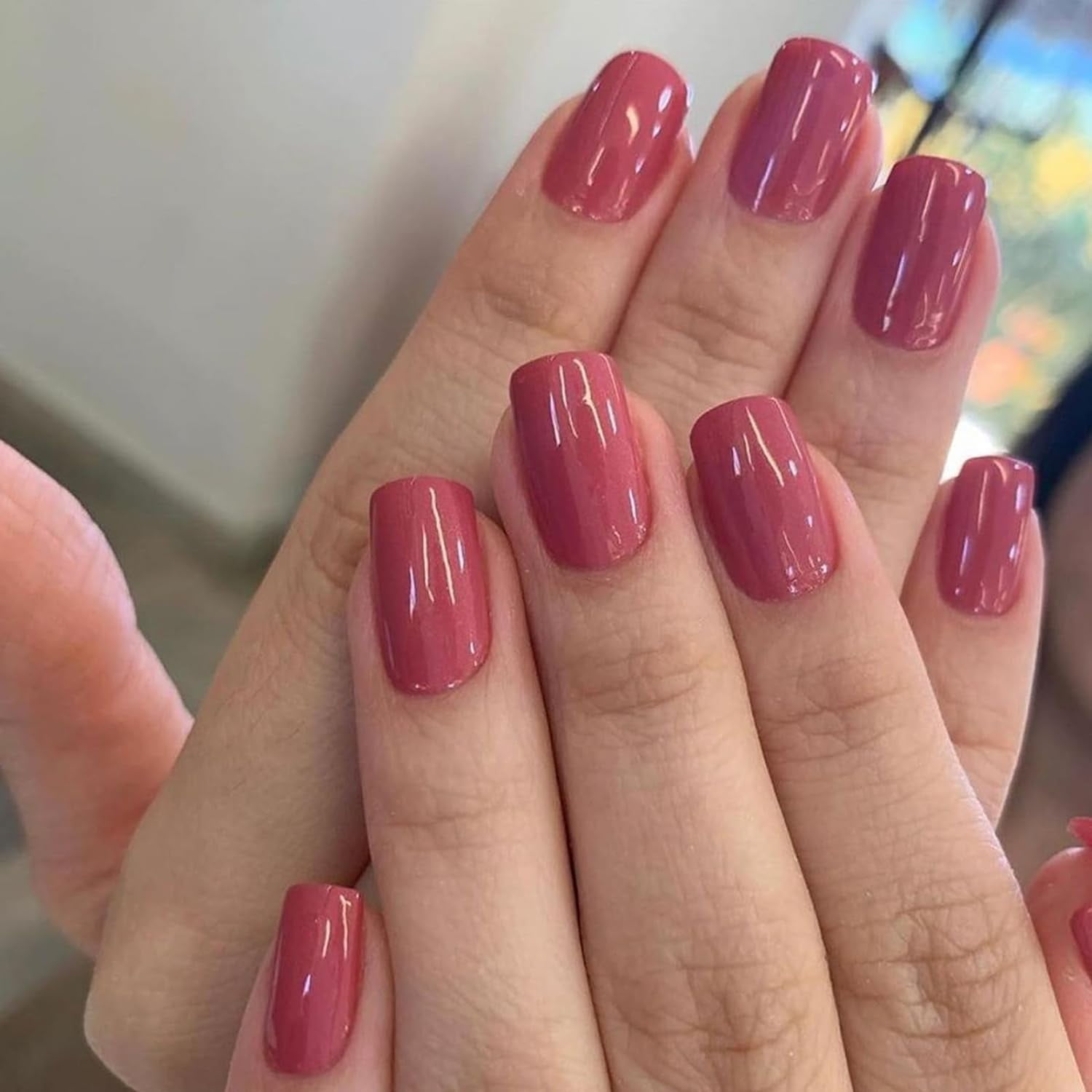 24Pcs Press On Nails Short, 15 Sizes Square Full Cover Fake Nails with ...