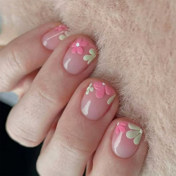 24Pcs Press on Nails French Tip Square Nails Tips Designs Fake Nails ...