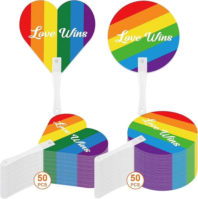 24Pcs Pride Heart and Round Rainbow Hand Fan with Love Wins Words, LGBT ...