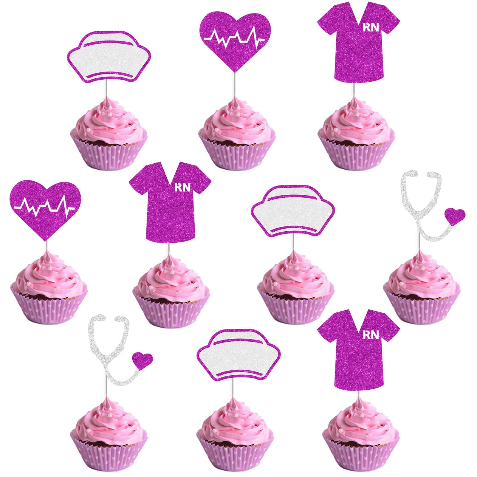 24Pcs Purple Congrats FEV6 Nurse Graduation Cake Toppers RN Medical ...