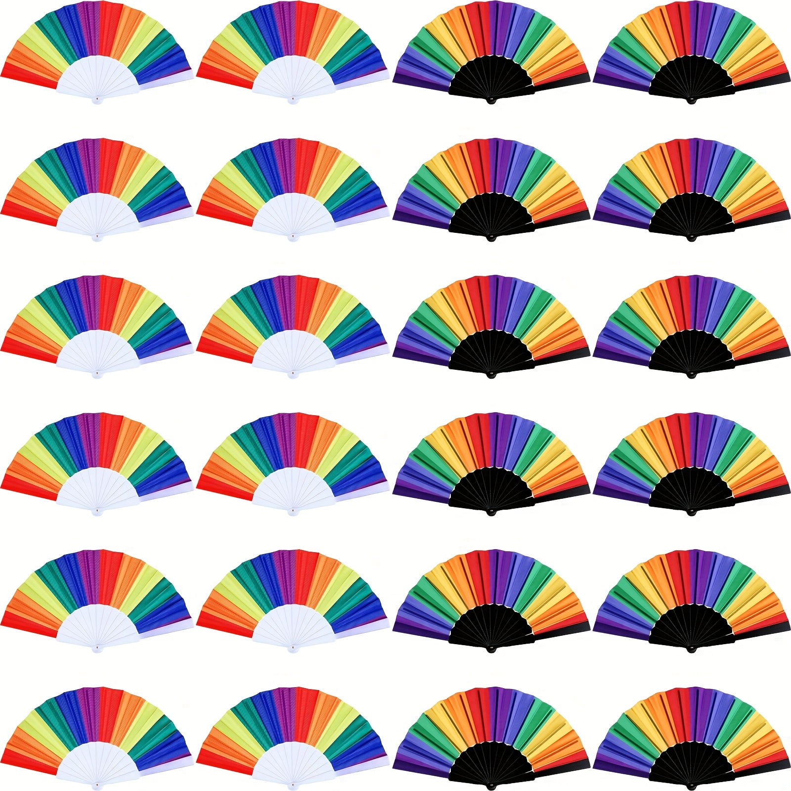 24Pcs Rainbow Folding Handheld Fans, Colorful Black & White Striped ...
