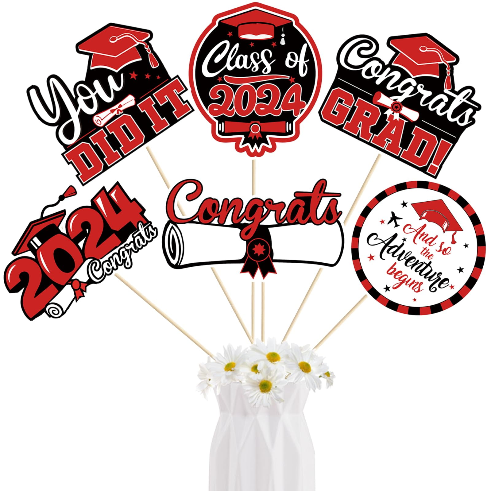 24Pcs Red and Black Graduation Centerpieces for Tables Graduation ...