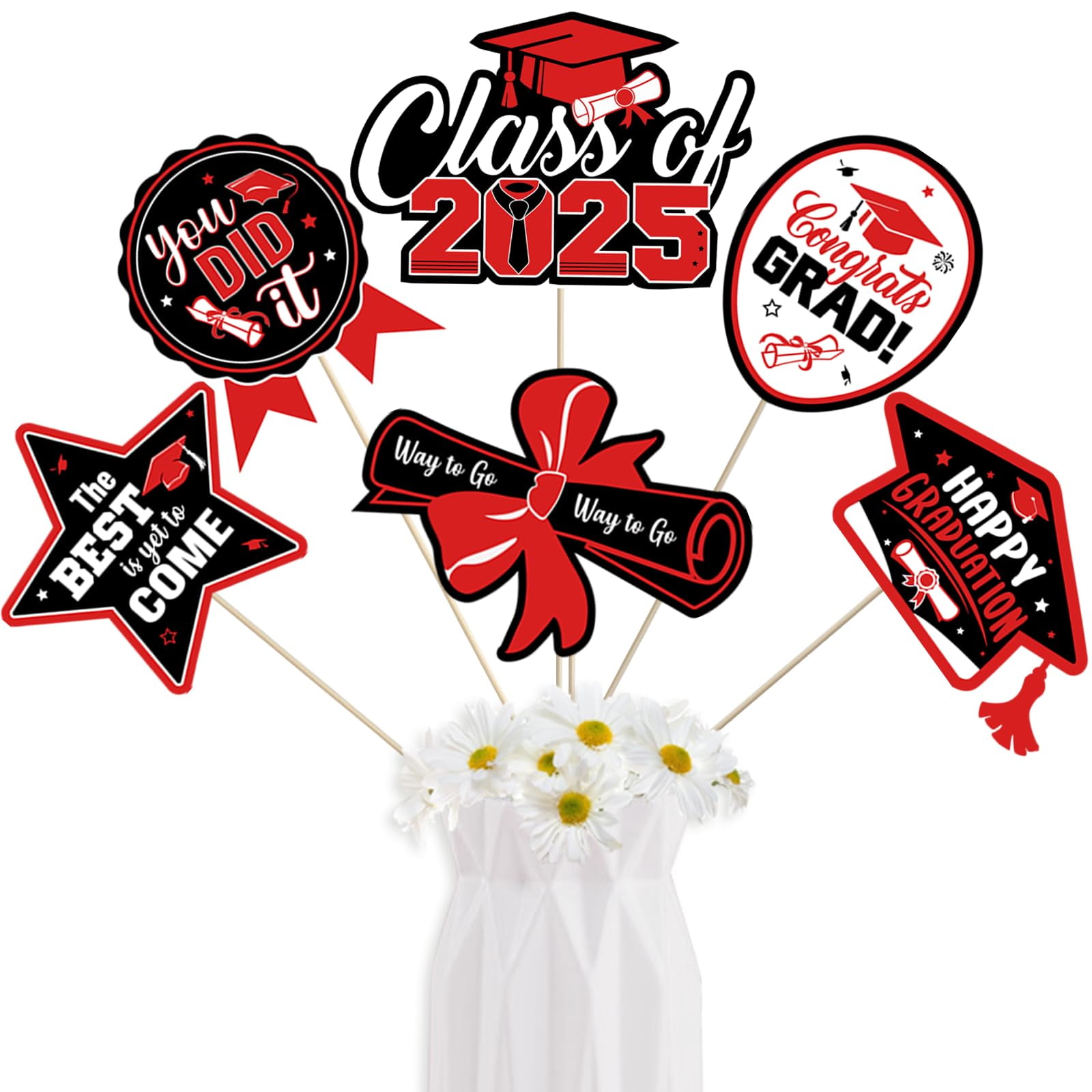 24Pcs Red and Black Graduation Centerpieces for Tables Graduation ...