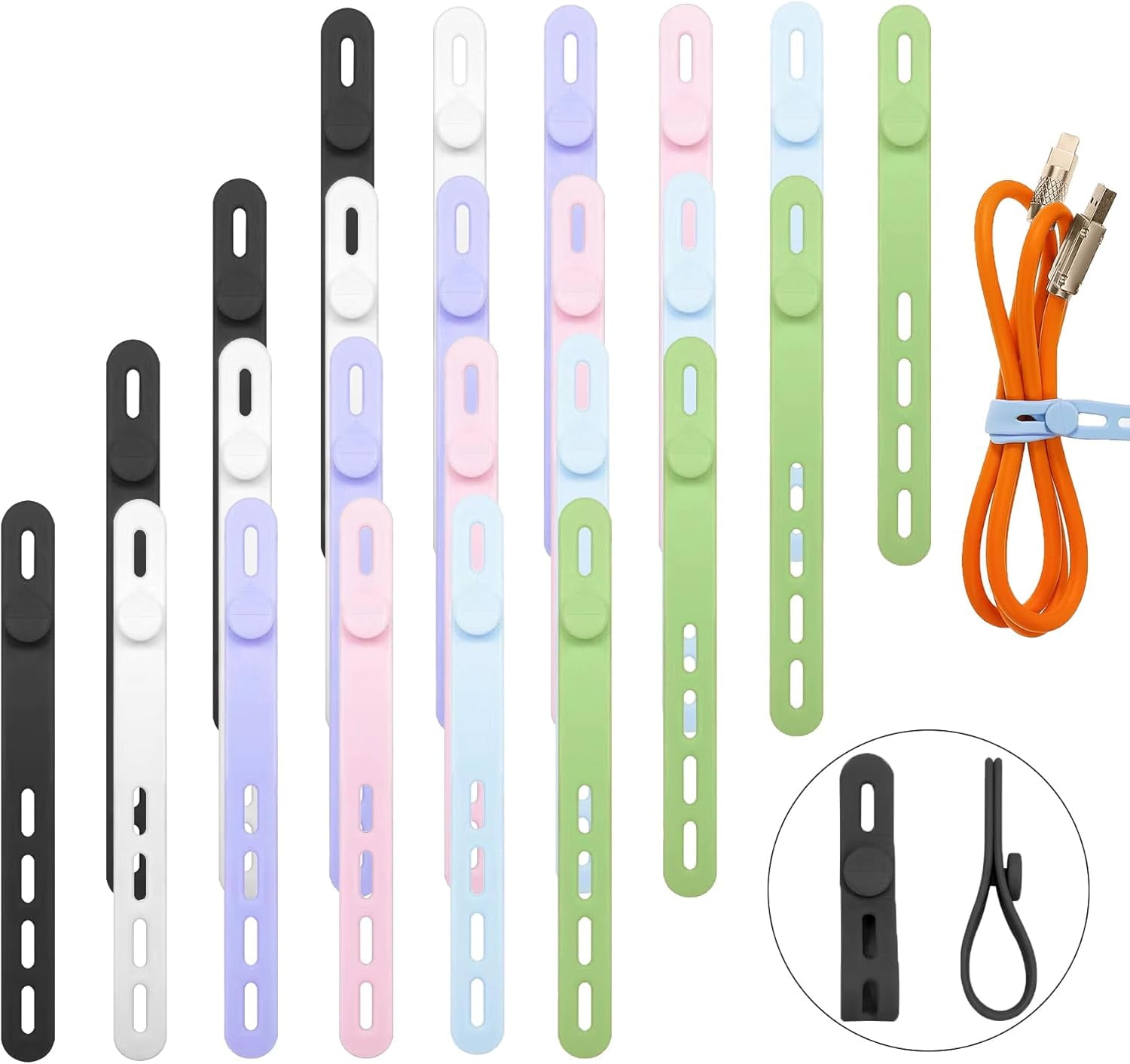 24Pcs Reusable Cable Ties, Elastic Silicone Cable Organizer, Cable ...
