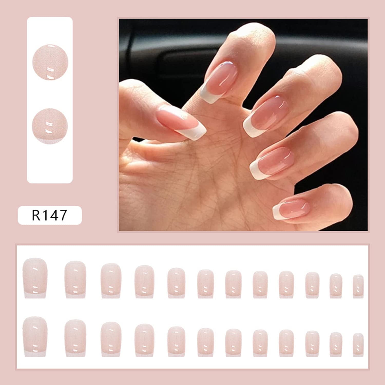 24Pcs Reusable Full Cover Artificial Fake Nails Kits, French False ...