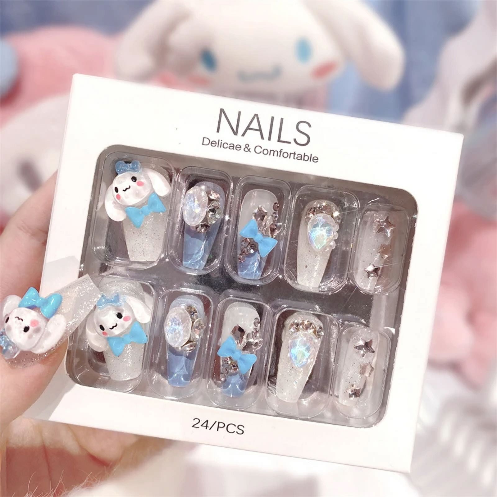 24Pcs Sanrio Cinnamoroll False Nails Cute Cartoon Girls Student Fashion ...