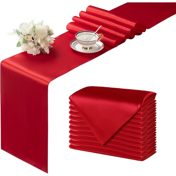 24Pcs Satin Red Table Runner - 12 x 108 Inch Long Party Table Runner ...