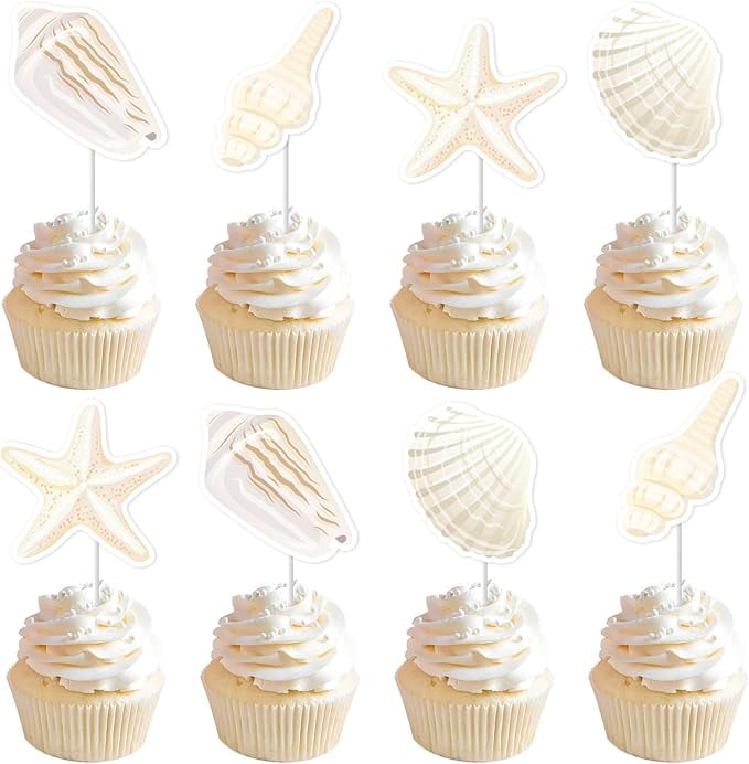 24Pcs Sea Shell Cupcake Topper Beach Shell Party Cake Decoration ...