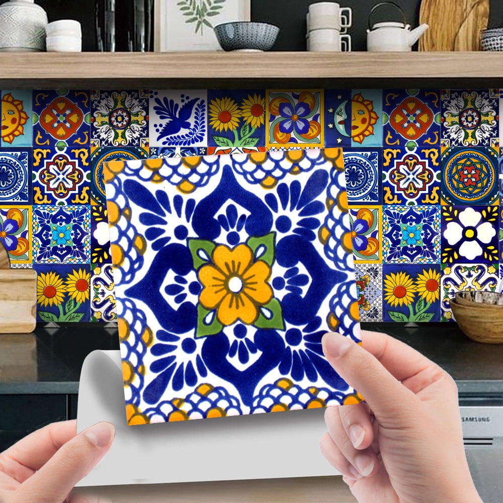 24Pcs Self-Adhesive Tile Wall Stickers 7.8"x7.8" Waterproof Vinyl Peel ...