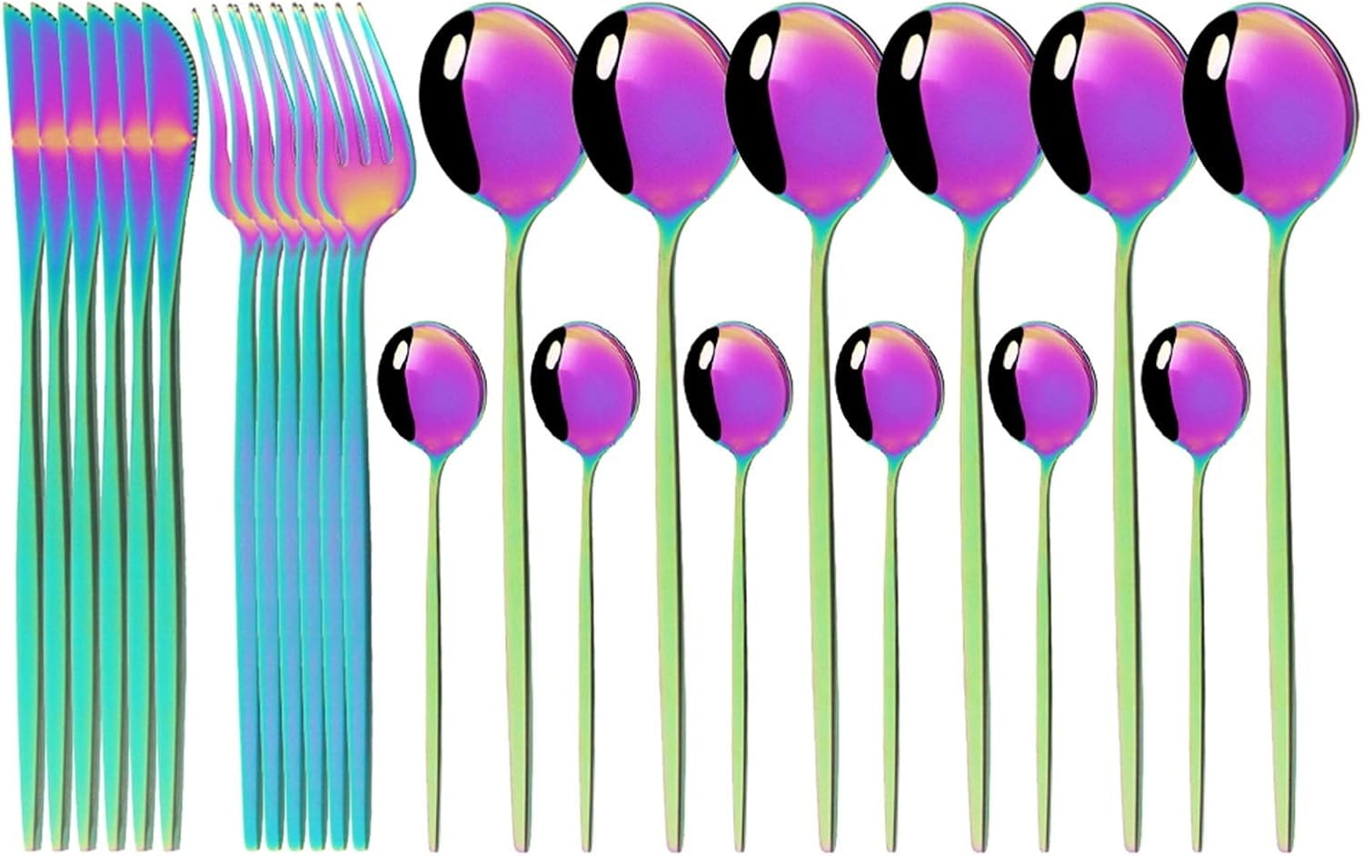 24Pcs/Set Stainless Steel Dinnerware Set White Gold Cutlery Set Knife ...