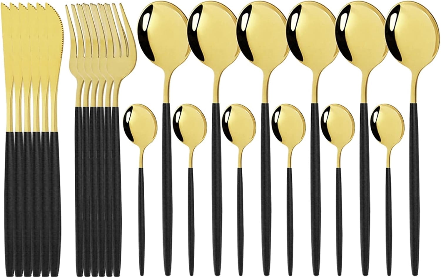 24Pcs/Set Stainless Steel Dinnerware Set White Gold Cutlery Set Knife ...
