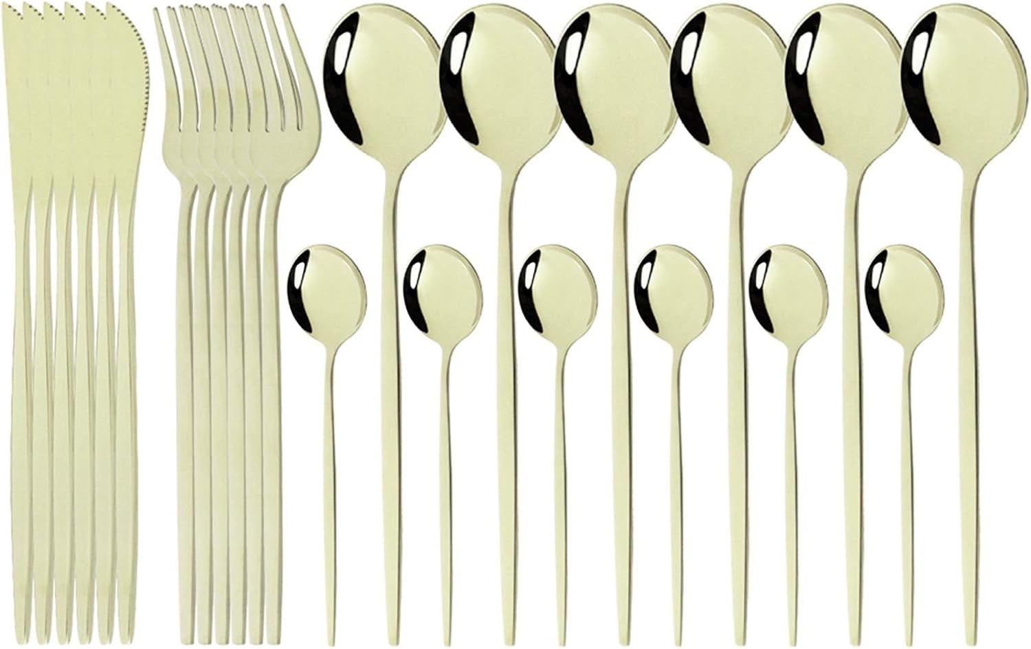 24Pcs/Set Stainless Steel Dinnerware Set White Gold Cutlery Set Knife ...