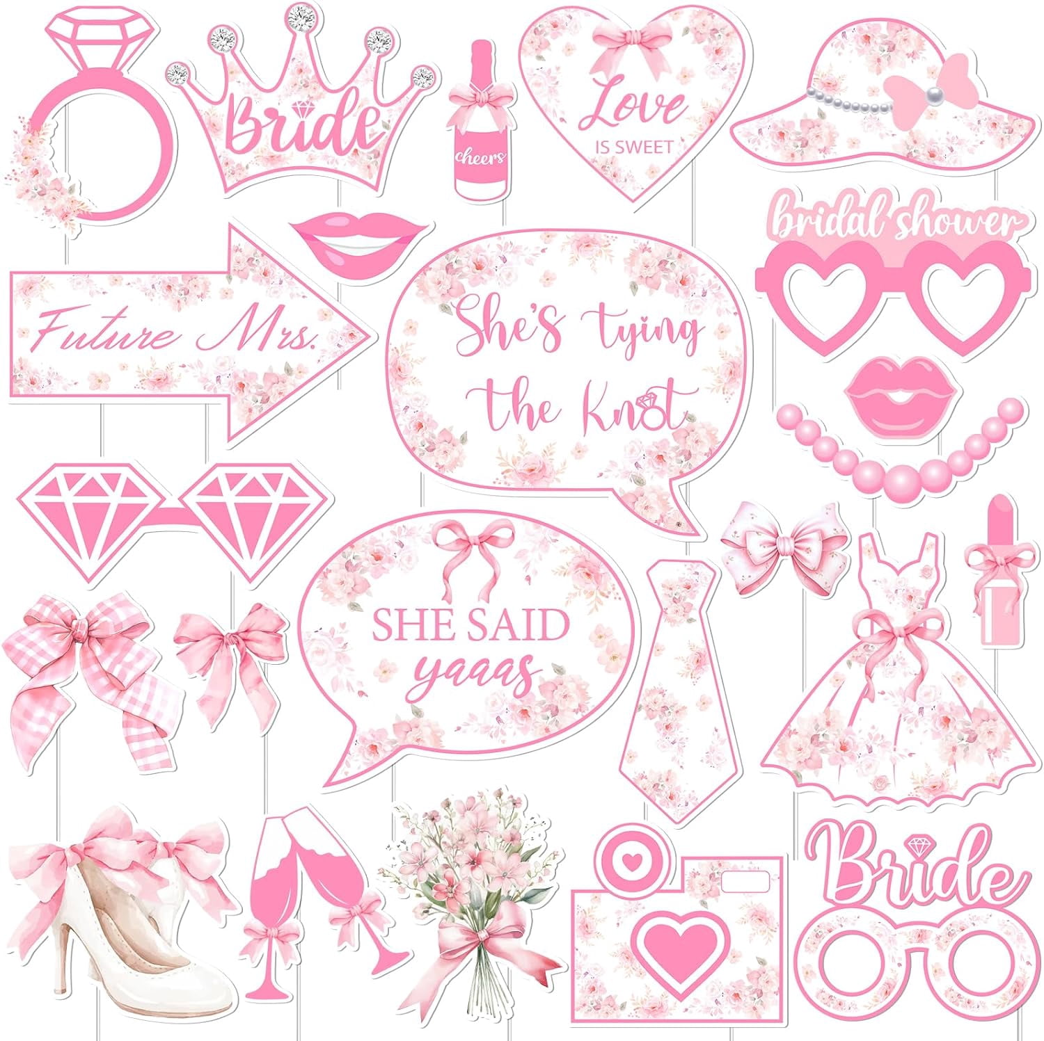 24Pcs She's Tying The Knot Photo Booth Props Pink Bow Bridal Shower ...