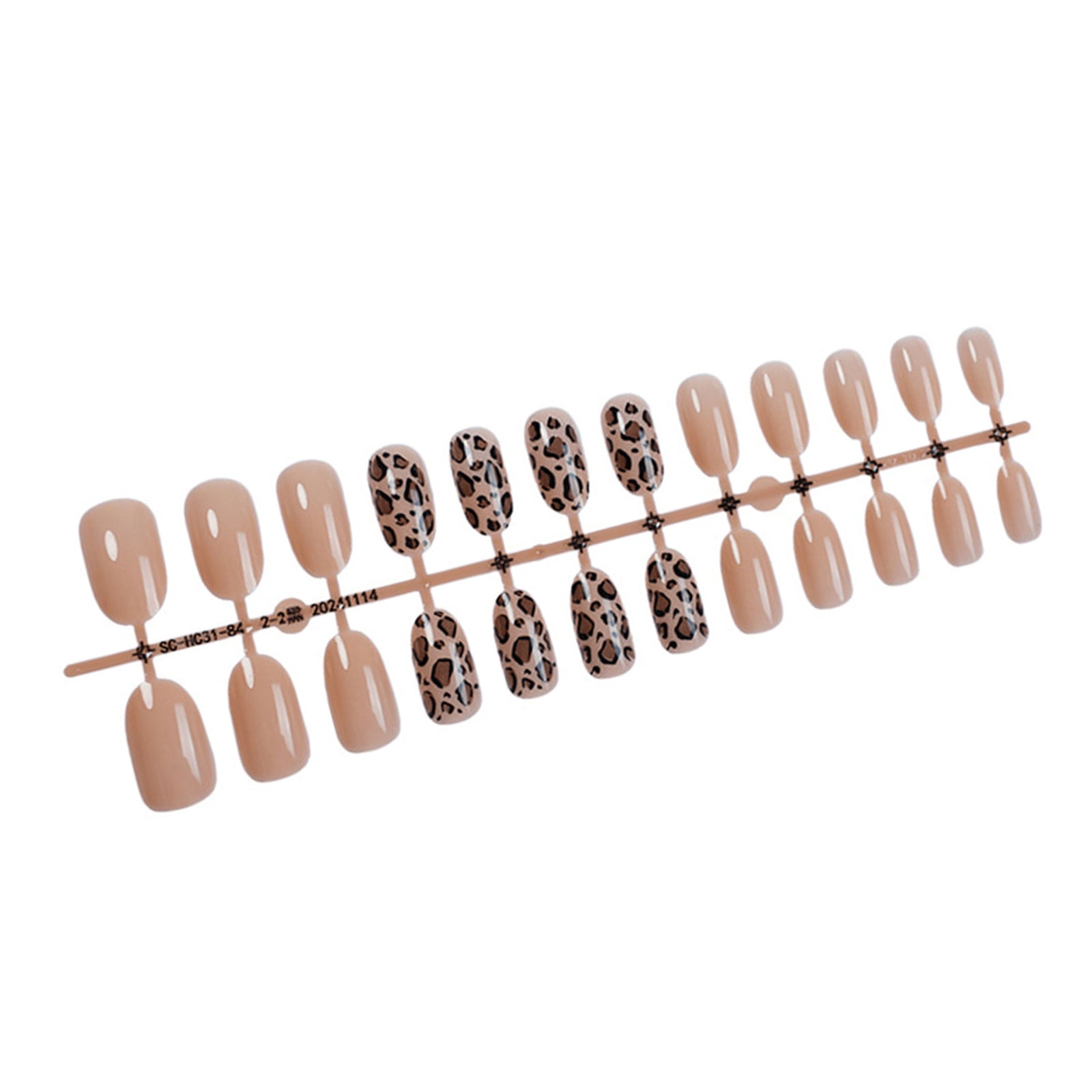 24Pcs Short Almond False Nails Glossy on Nails Full Covers Leopards ...