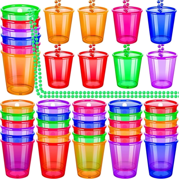 24Pcs Shot Glass on Beaded Necklace,Shot Glass Necklaces,Colorful Clear ...