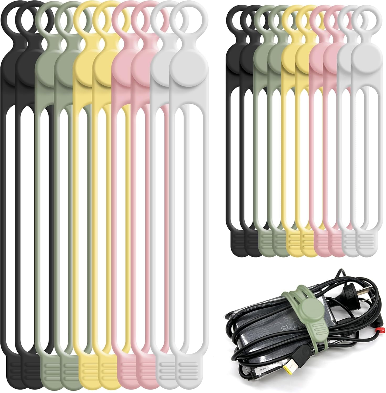 24Pcs Silicone Cable Straps Cord Organizer for Bundling Earphone, Phone ...