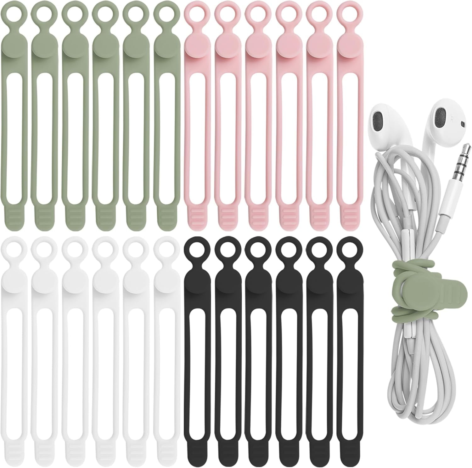 24Pcs Silicone Cable Straps Cord Organizer for Bundling Earphone, Phone ...
