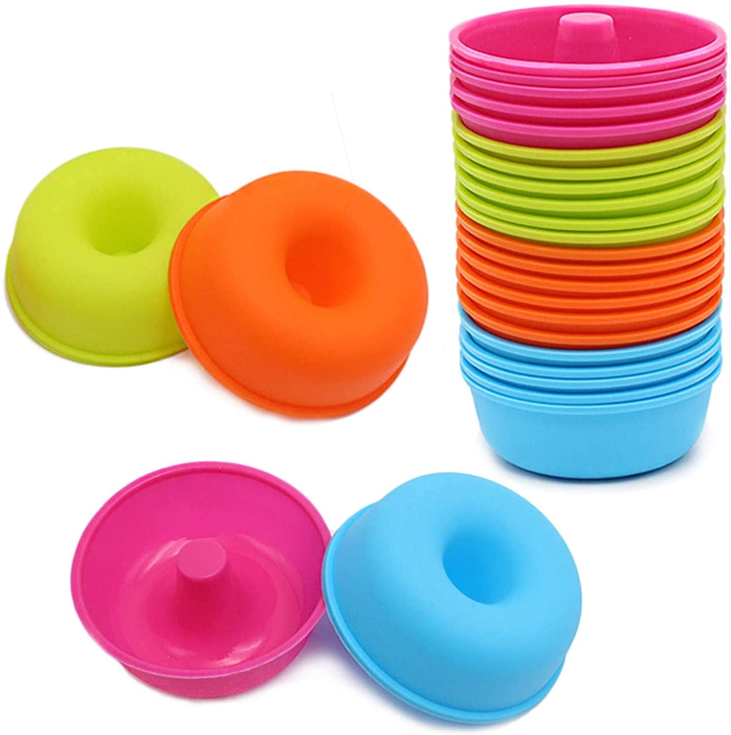 24Pcs Silicone Donut Pans for Baking To encounter Nonstick Round ...