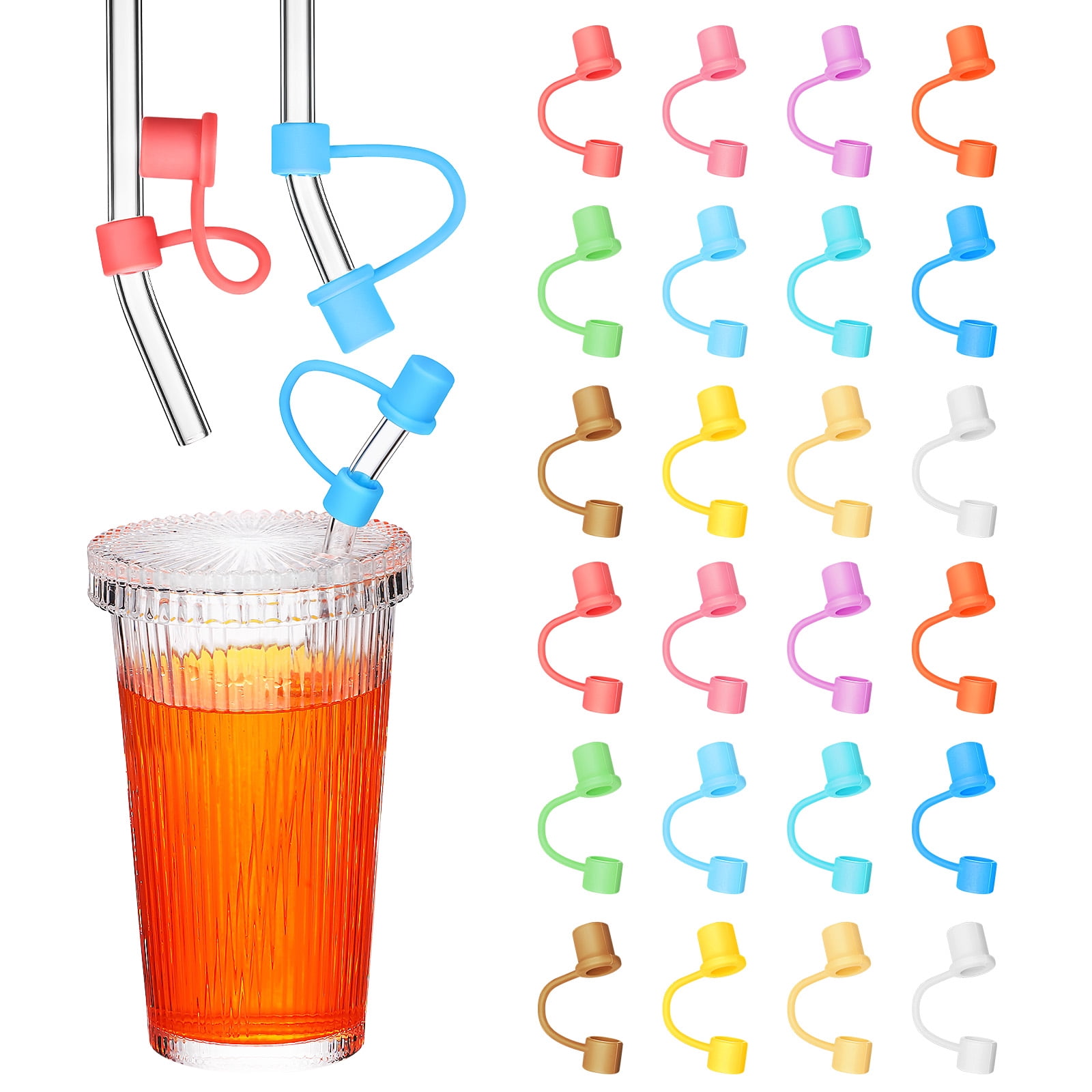 EXHUMKY 24Pcs Silicone Drinking Straw Covers Reusable Straw Tip ...