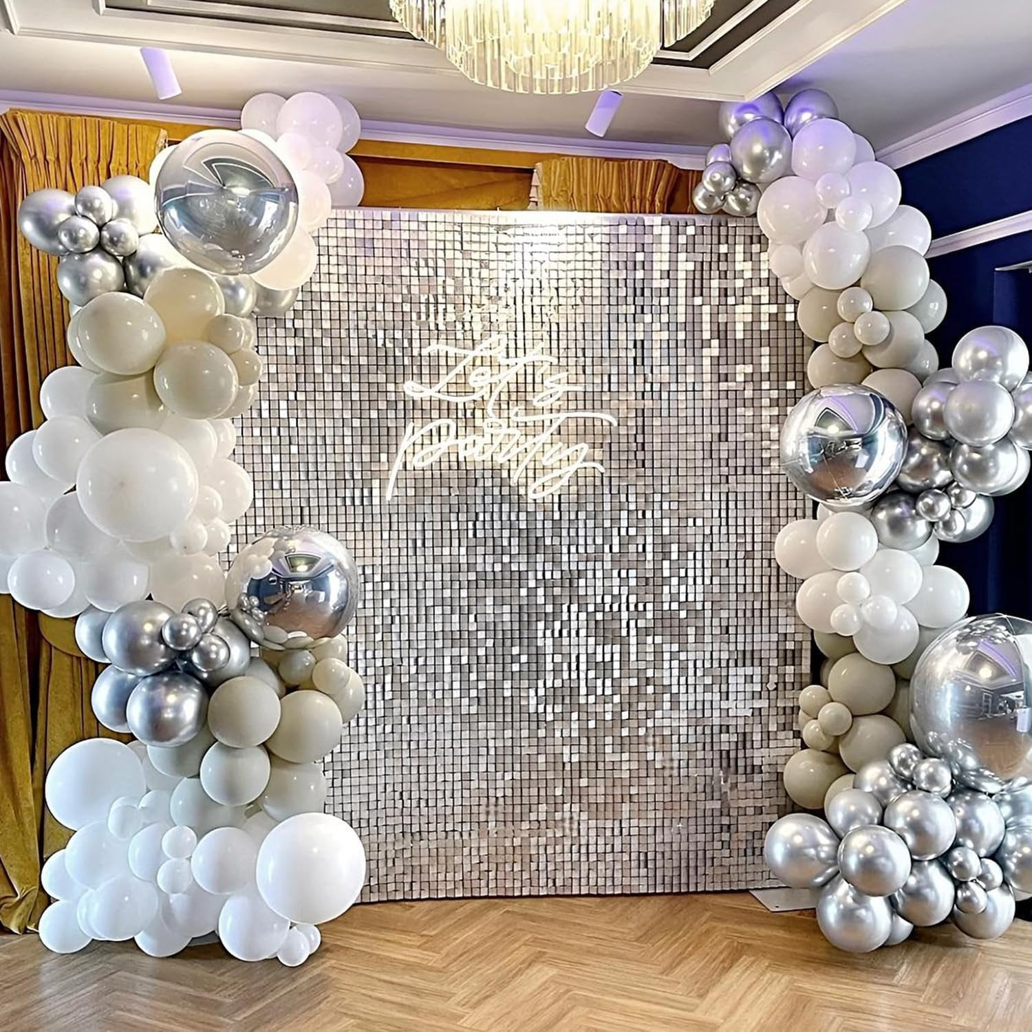 24Pcs Silver Shimmer Wall Backdrop Decoration, 12 * 12 inch Panels ...