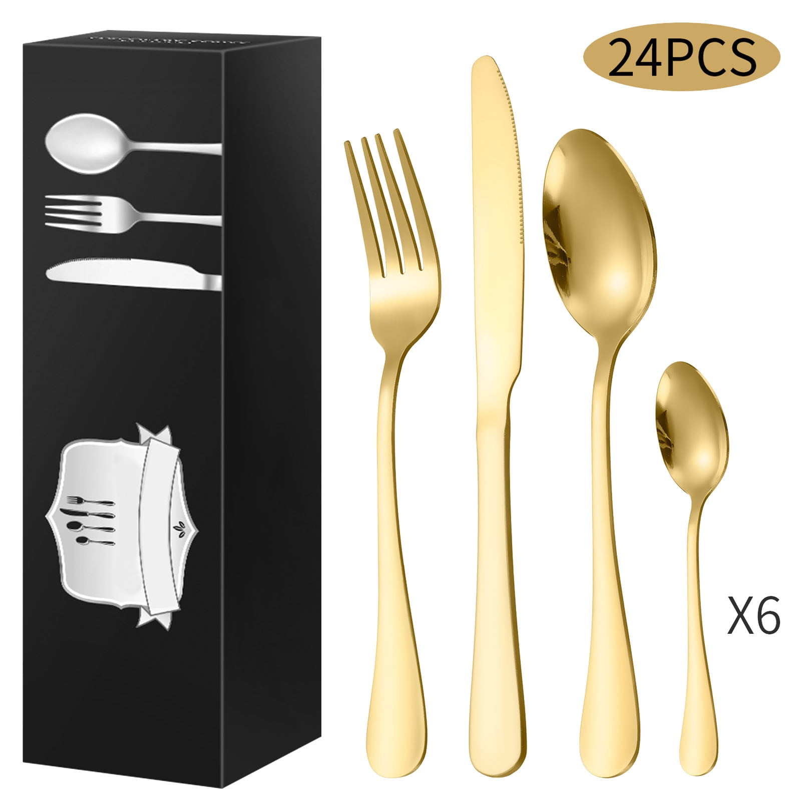 24Pcs Silverware Set Stainless Steel Flatware Set 6 Set A Pack Food ...