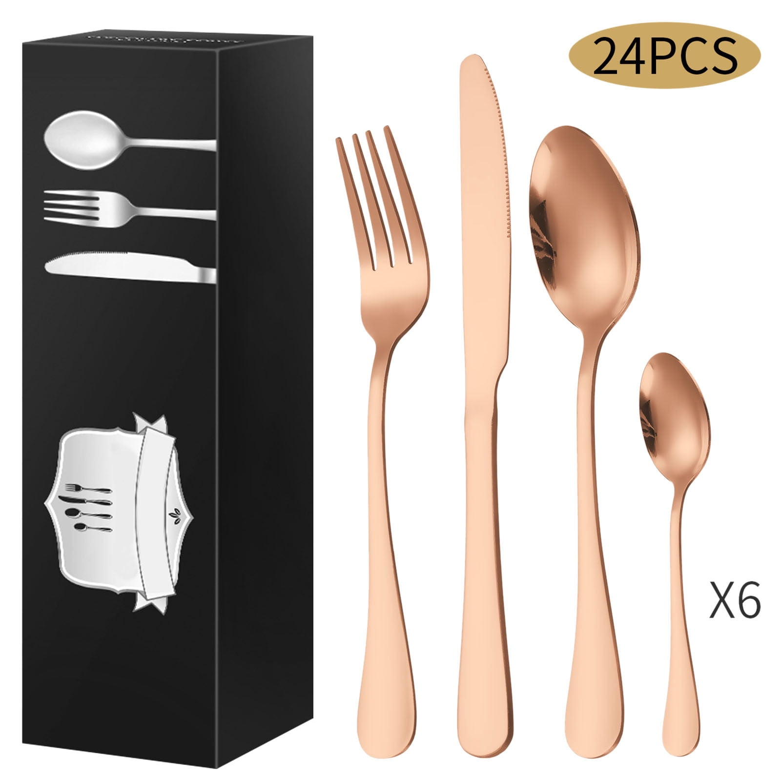 24Pcs Silverware Set Stainless Steel Flatware Set 6 Set A Pack Food ...