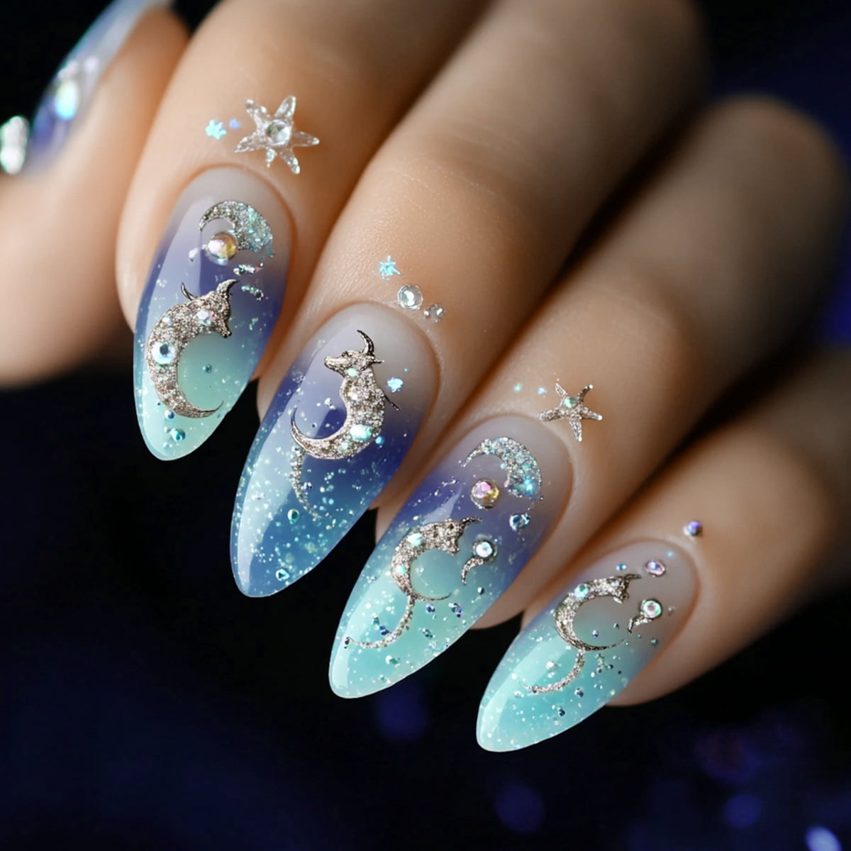24Pcs Simple Glitter Almond False Nails with Glue Ballerina Nail Design ...