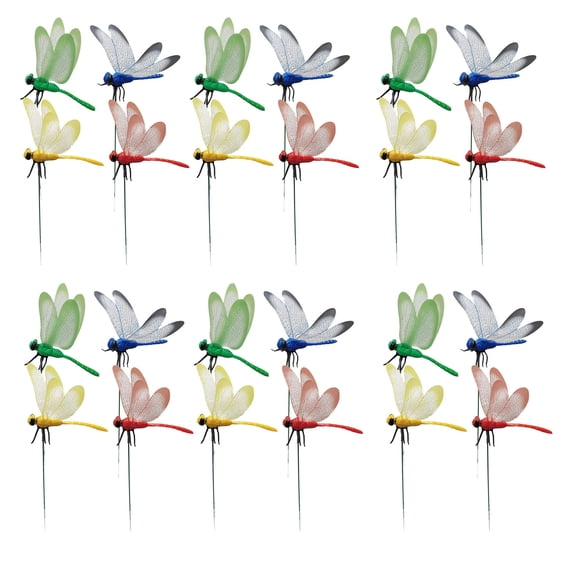 24Pcs Simulated Dragonfly Garden Decor, Metal Insert Stake With Clip ...