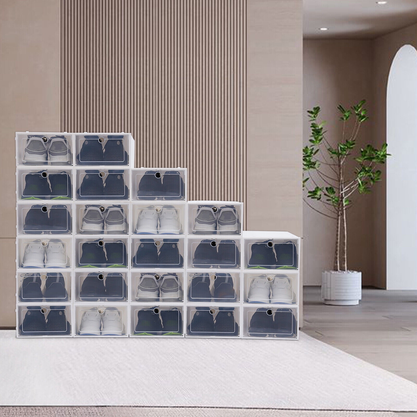 24Pcs Sneaker Shoes Box Large Plastic Shoe Rack Container Storage ...