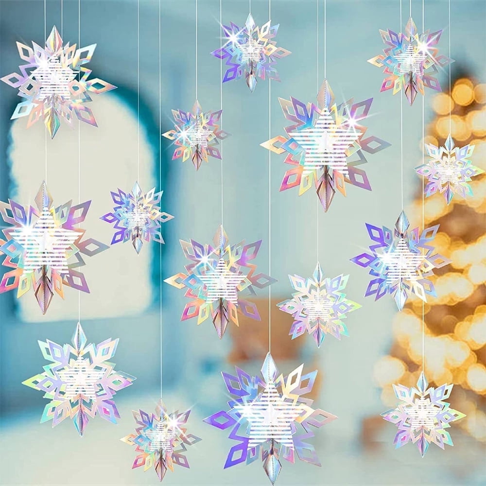 24Pcs Snowflake Ornaments, 3D Glittery Large Snowflake Decorations for ...