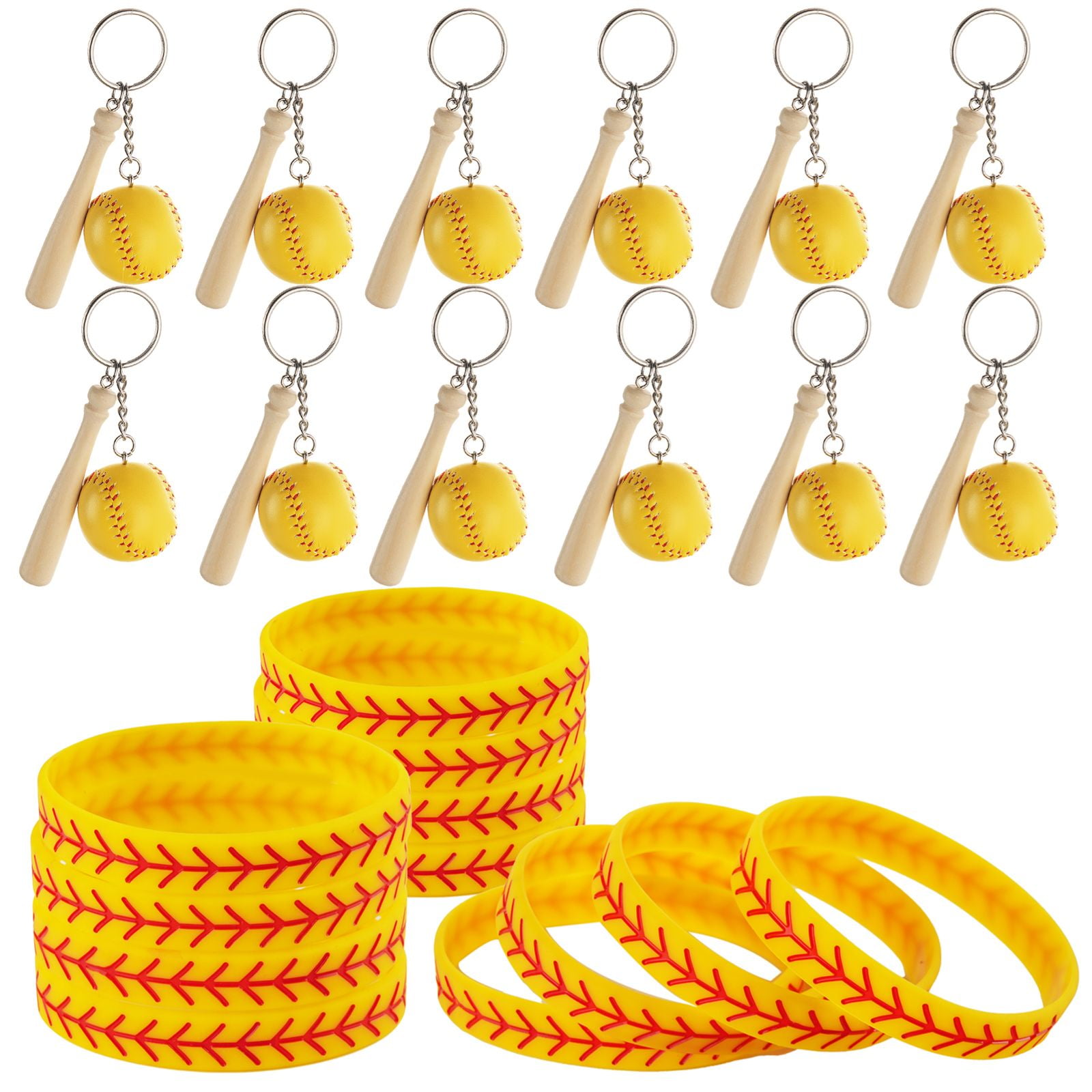 24Pcs Softball Keychain& Wristlets Set with Wooden Bat & Souvenirs ...