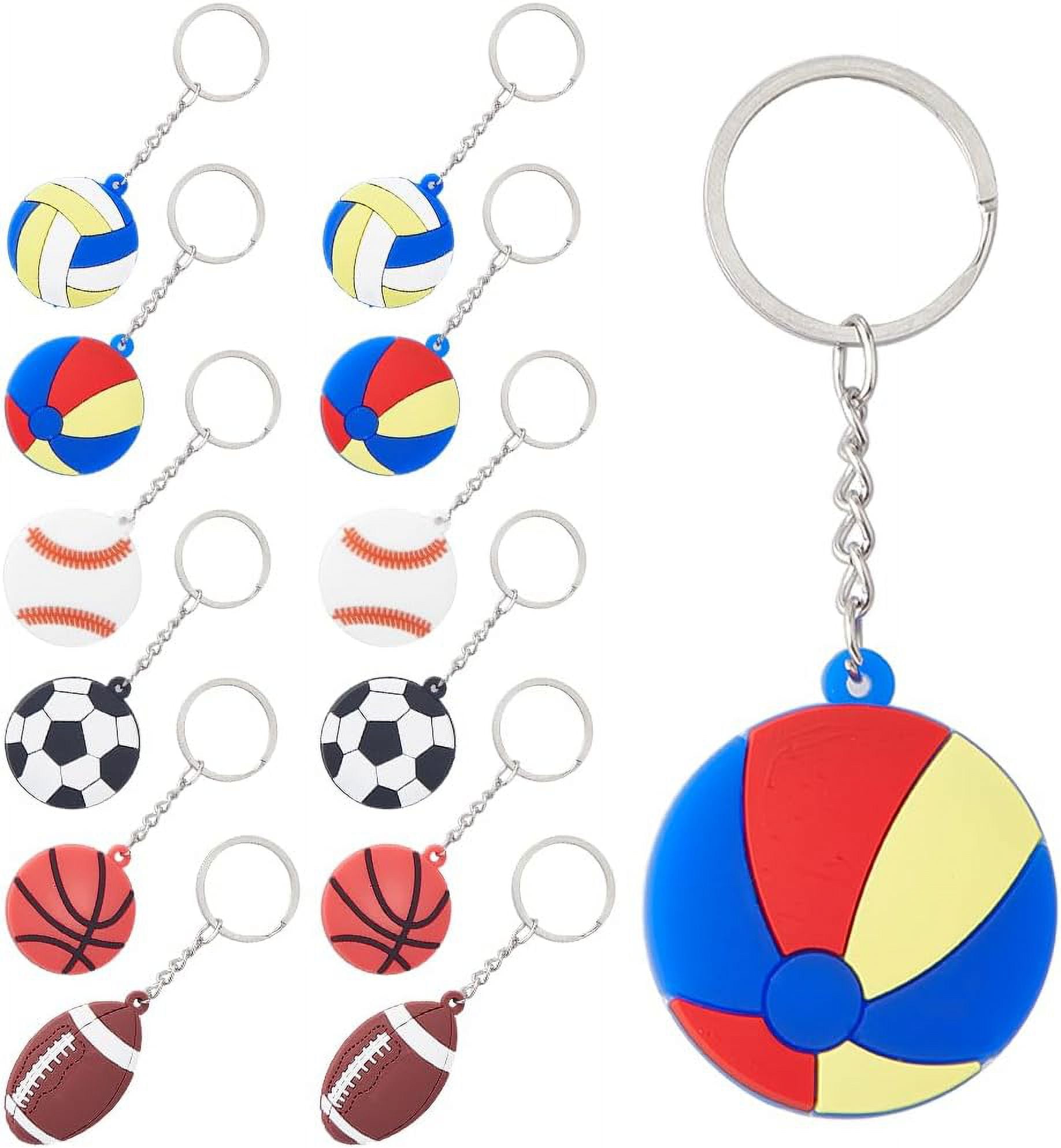 24Pcs Sports Keychain 6 Style Plastic Charm Keyring Football Volleyball ...