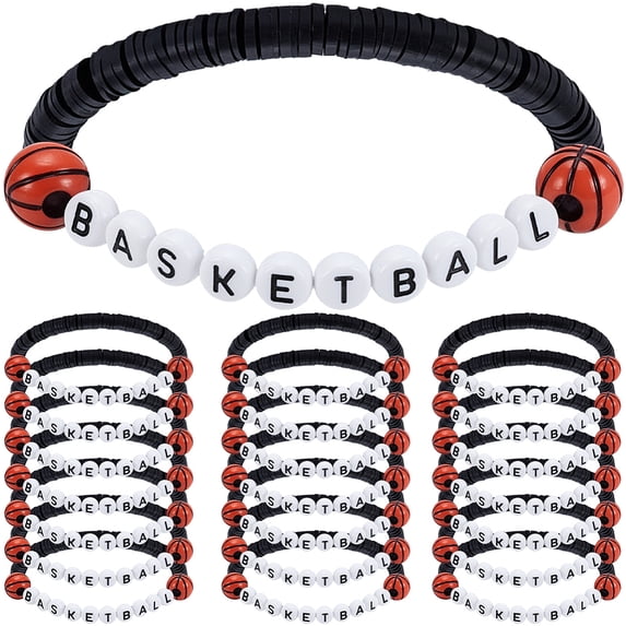 24Pcs Sports Theme Handmade Polymer Clay Heishi & Acrylic Beads Stretch ...