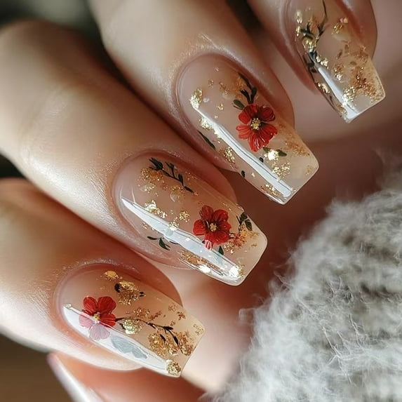 24Pcs Square Fake Nails Artificial Nails Acrylic False Nails Glues On ...