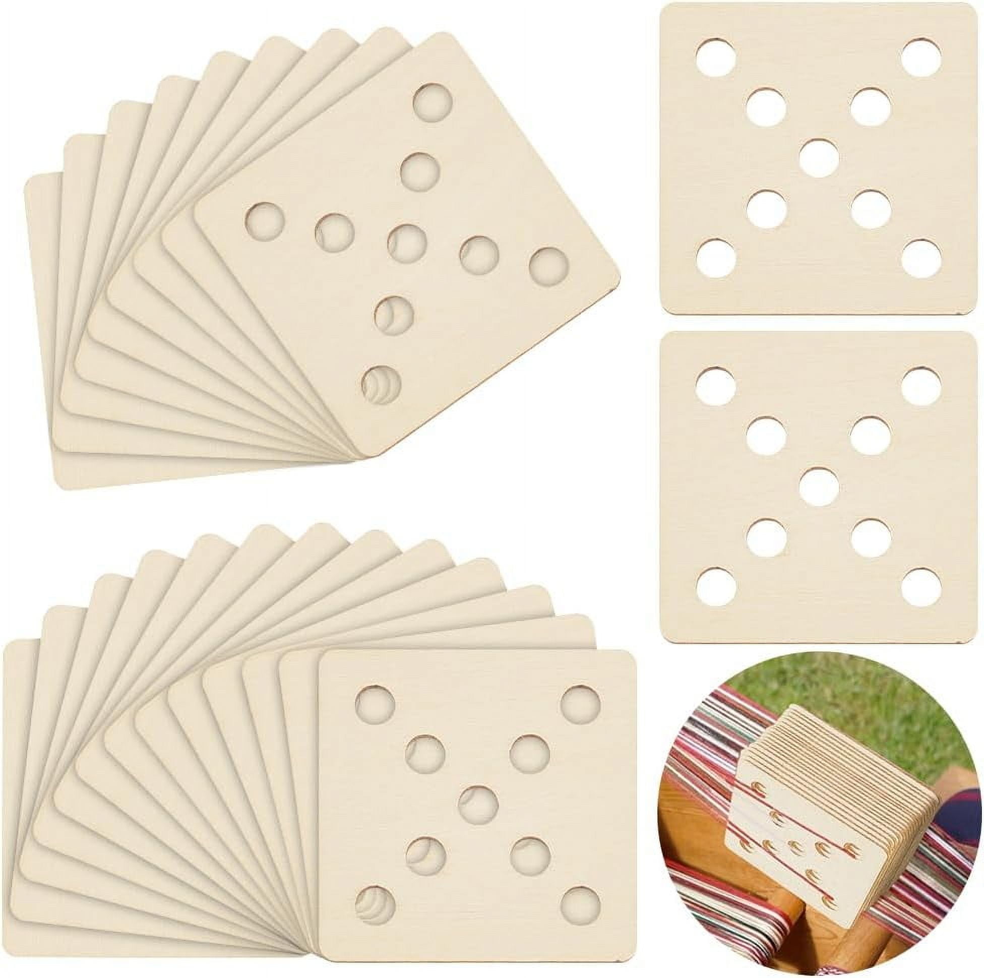 24Pcs Square Weaving Cards 1.97Inch 9 Holes Wood Tablet Weaving Cards ...