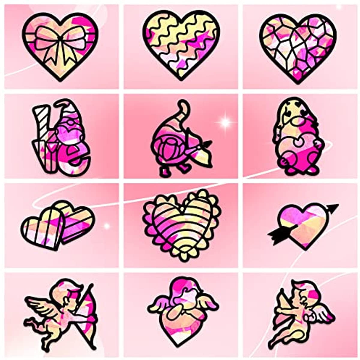 24Pcs Stained Glass Effect Paper Suncatchers Window Clings with Colored ...