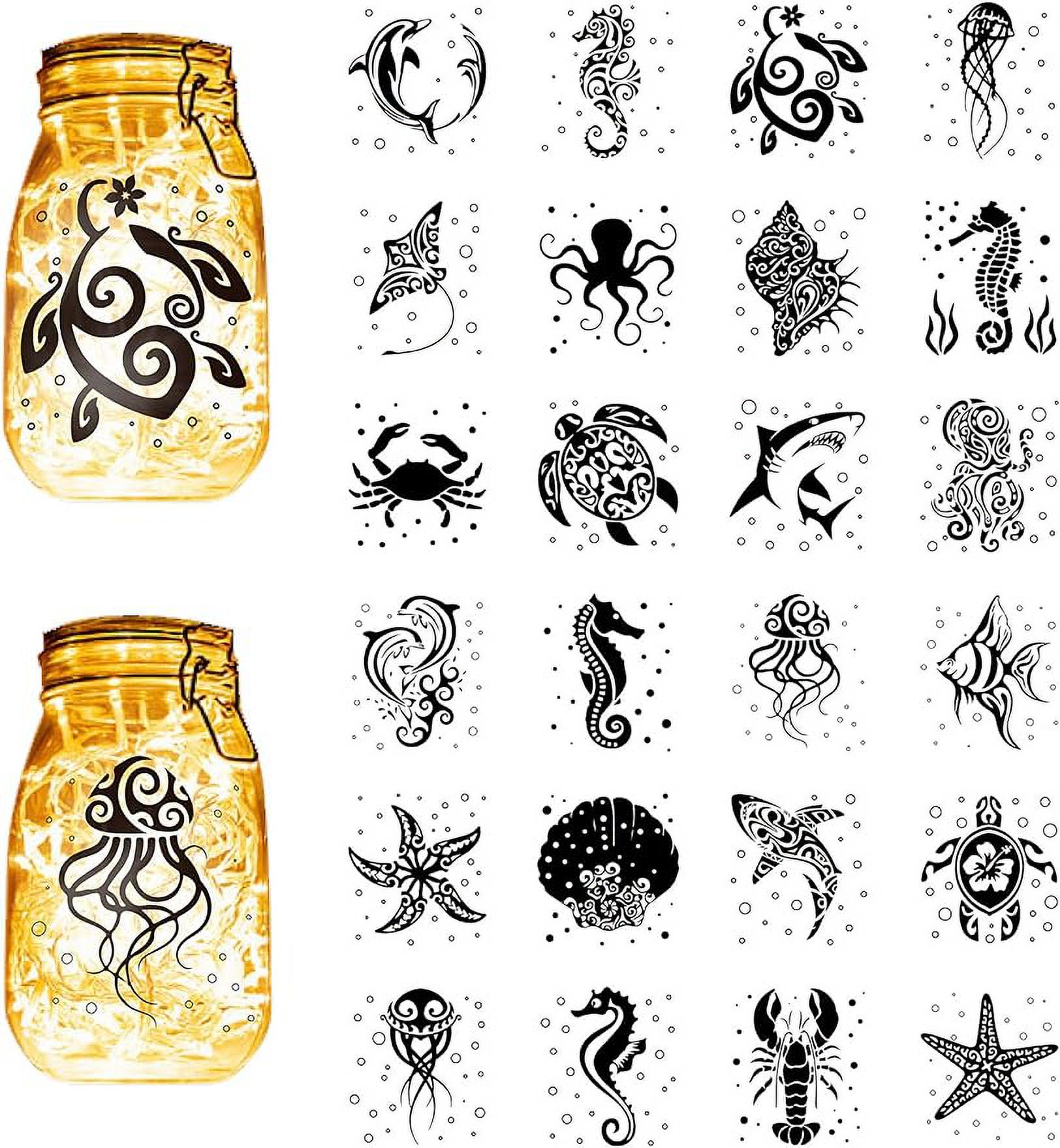 24Pcs Summer Silhouettes Mason Jar Decor Sea Animals Turtle Lantern ...